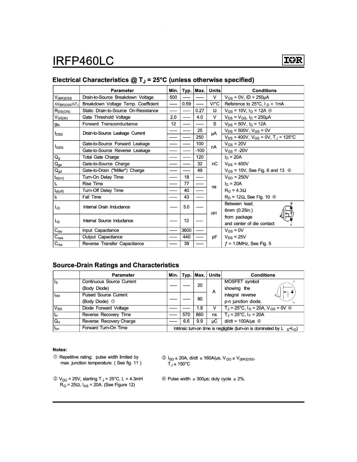 VISHAY Power MOSFET トランジスタ 500V 20A IRFP460LC | カテゴリ別,部品,半導体製品,トランジスタ ...