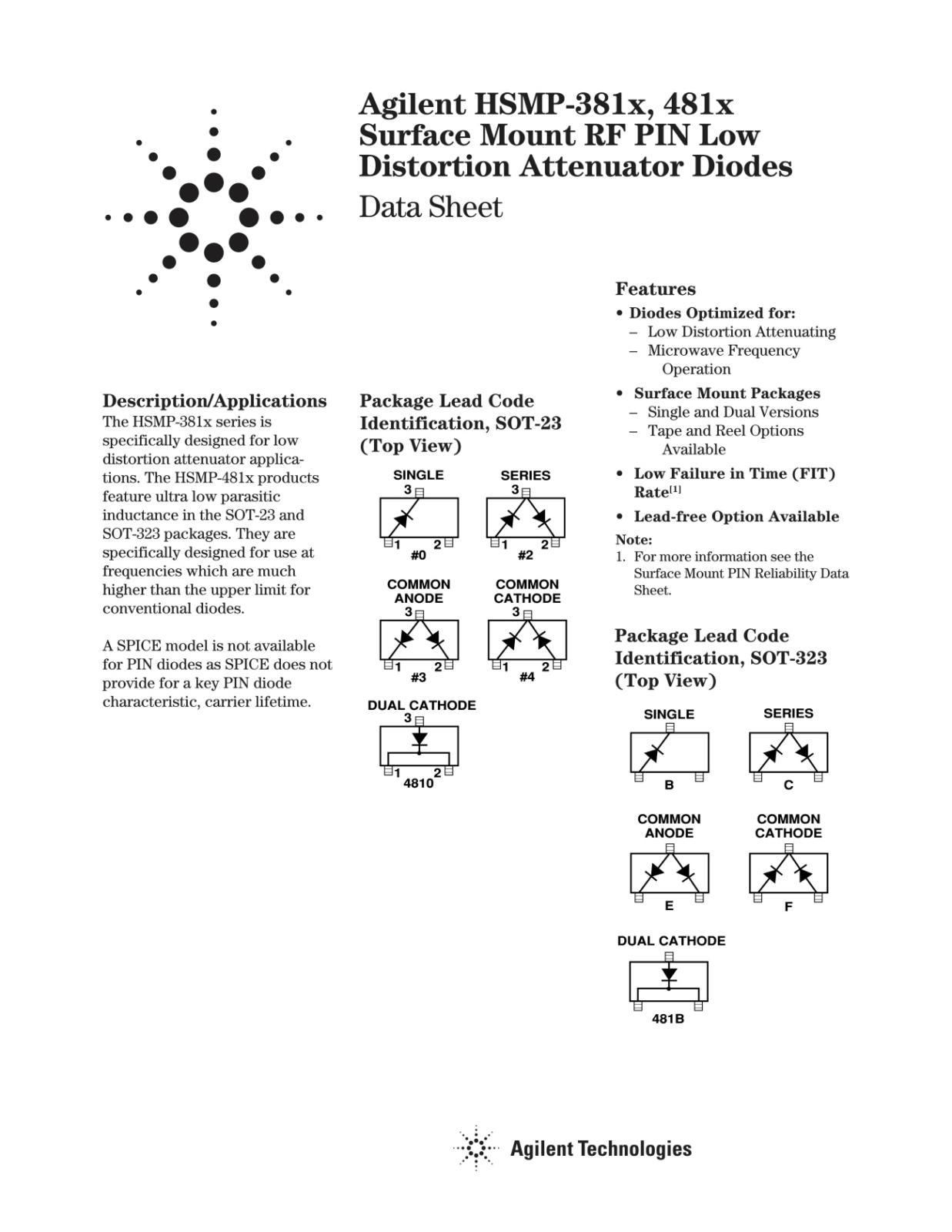 Agilent SMD 面実装 ダイオード 100V HSMP-3810-TR1 (5個セット) | カテゴリ別,部品,半導体製品,ダイオード ...