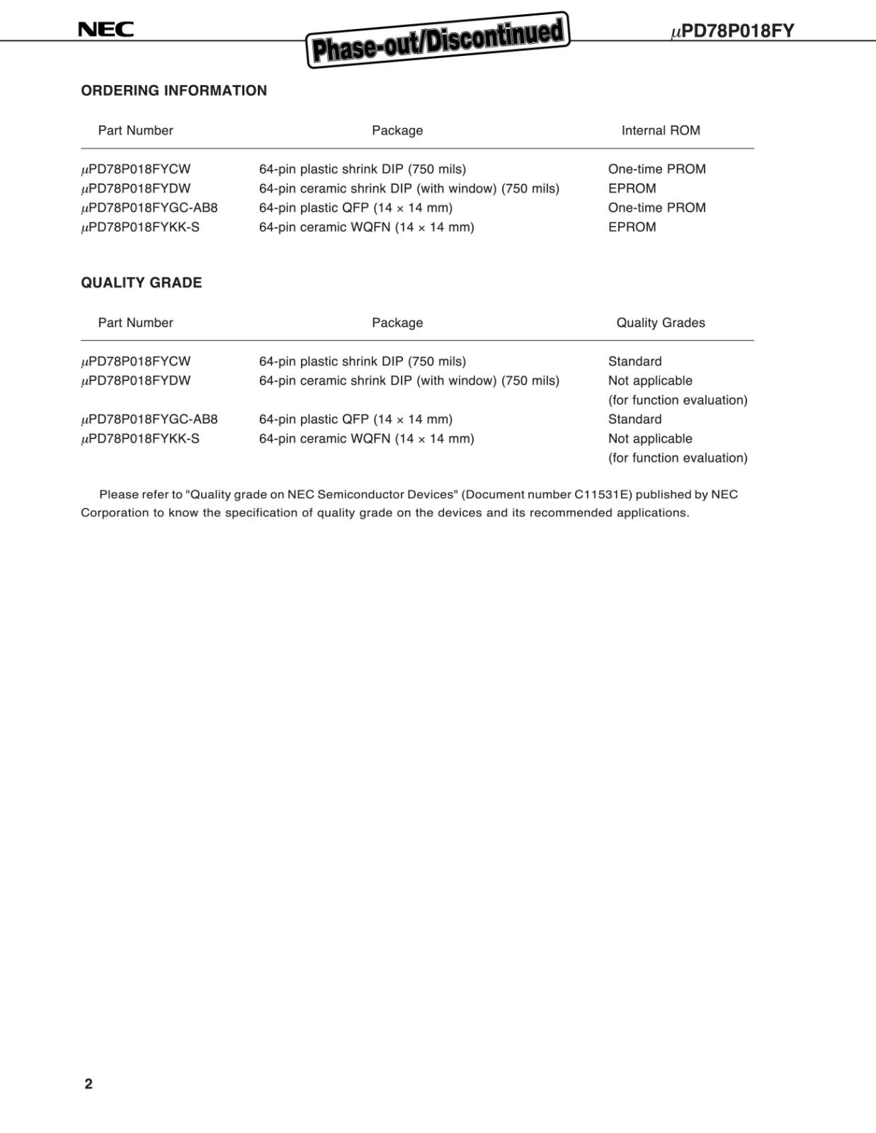 RENESAS マイコン 8-BIT SINGLE-CHIP MICROCONTROLLER UPD78P018FYGC-8BS | カテゴリ別,部品,半導体製品,マイクロプロセッサ ...