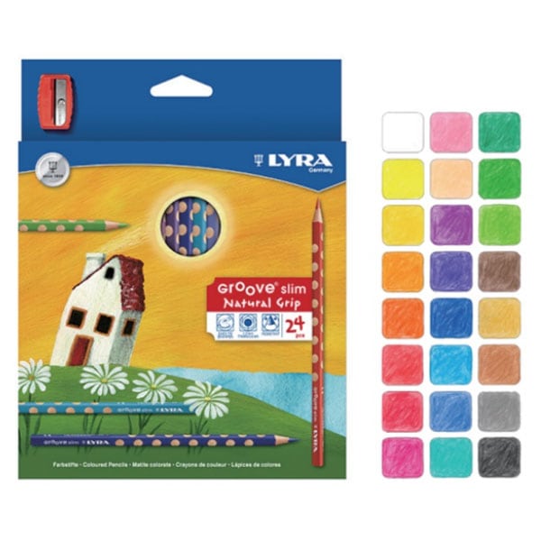 LYRA グルーヴスリム 色鉛筆 24色 三角軸 名入れ 持ち方 練習 シャープナー付き プレゼント お祝い 記念品 お絵描き｜【文具の森】通販サイト