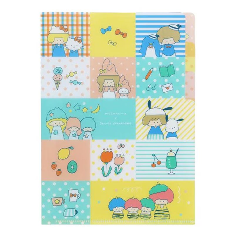 クリアファイル A5 3P mizutama×サンリオキャラクターズ ブロック コラボ 雑貨 グッズ 描き下ろし 限定 サンスター文具｜【文具の森】通販サイト