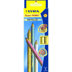 LYRA スーパーファルビー メタリックカラー 色鉛筆 6色 三角軸 太軸 キッズ お絵描き 名入れ プレゼント 画材｜【文具の森】通販サイト