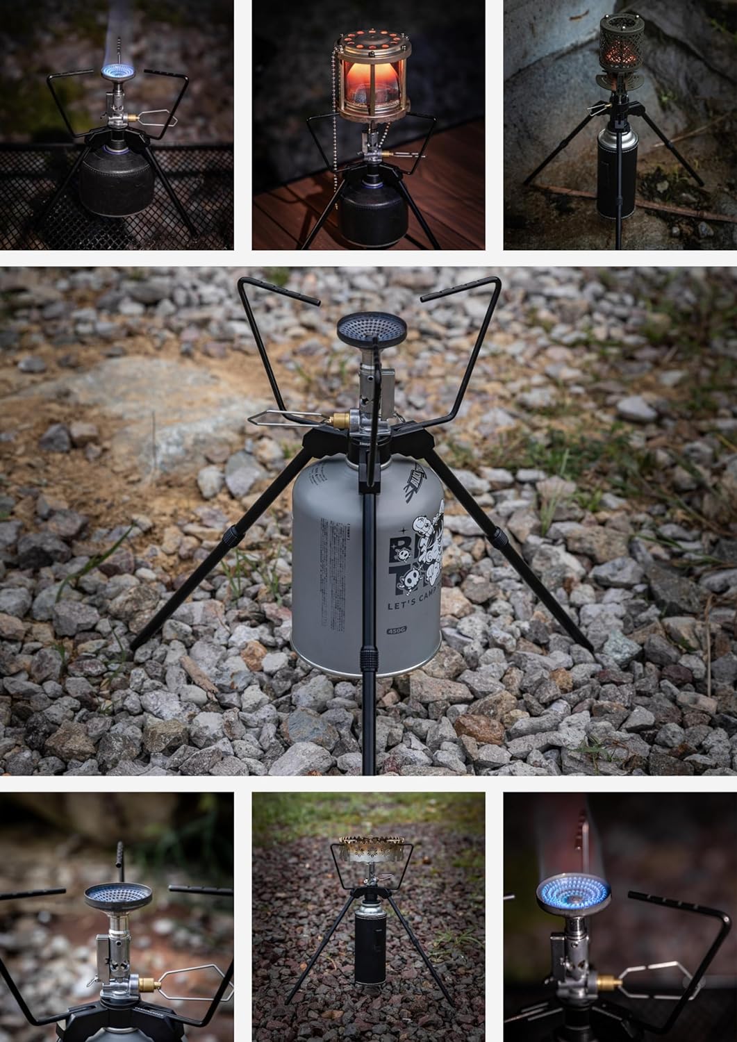 スマートスタンド ロアーエクステンション 2段式 アッパーサポート（五徳）付き ガススタンド 黒ギア BKZ01 | ガスコンロ用アクセサリー | キャンピングムーン | Campingmoon