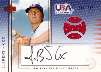 MLBカード【ブレント コックス】04/05 USA Baseball National Team Signatures Jersey ...