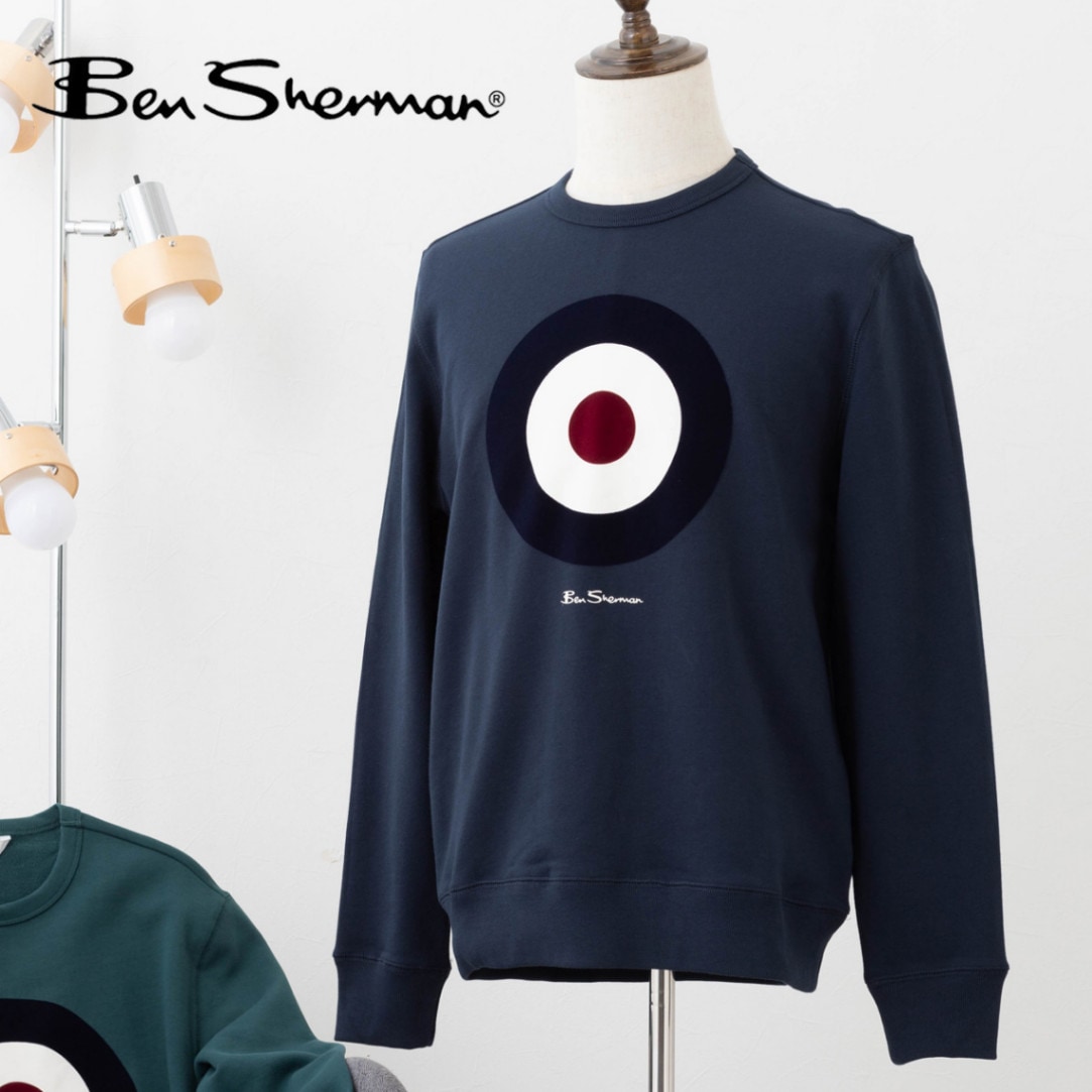 ベンシャーマン Ben Sherman ,ポロシャツ Tシャツ | 長袖ロングTシャツ スウェット トレーナー フロッキーターゲット 2色 ダークネイビー オーシャングリーン コットン ...