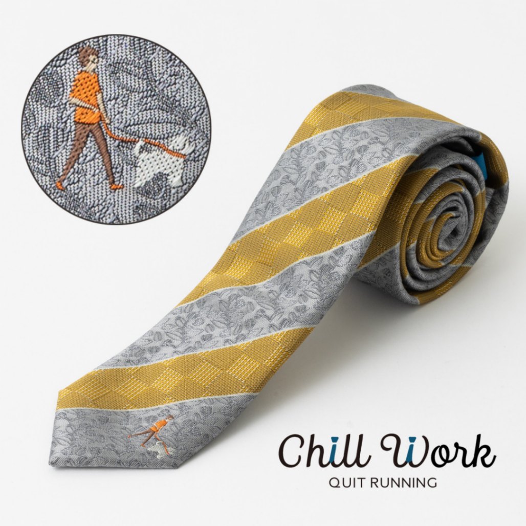 クイトランニング Quit Running,ネクタイ Quit Running | 犬好きの方に ドッグ デザイン ネクタイ 刺繍 洗えるイージーケア ゴールド シルバー ストライプ 犬柄 ...