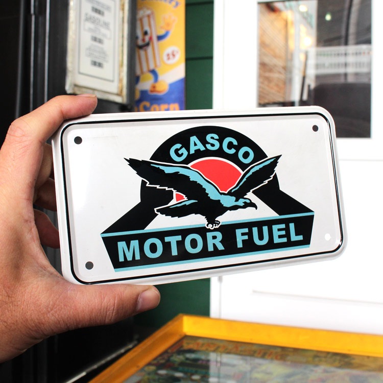 【メール便発送】バイクナンバープレート型CMプレート GASCO MOTOR FUEL 縦10×横18cm インテリア ミニ看板 アメリカン ...