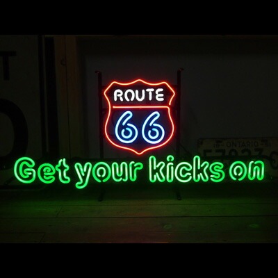 ネオンサイン ＜GET YOUR KICKS ON ROUTE 66 ルート66＞ サイズ：H37×W85cm ネオン管 照明 店舗装飾 ...