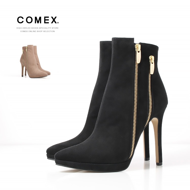 COMEX ショートブーツ ハイヒール ブーツ ポインテッドトゥ 外ファスナー コメックス 日本製 本革 ピンヒール ヒール11cm 5731 ...