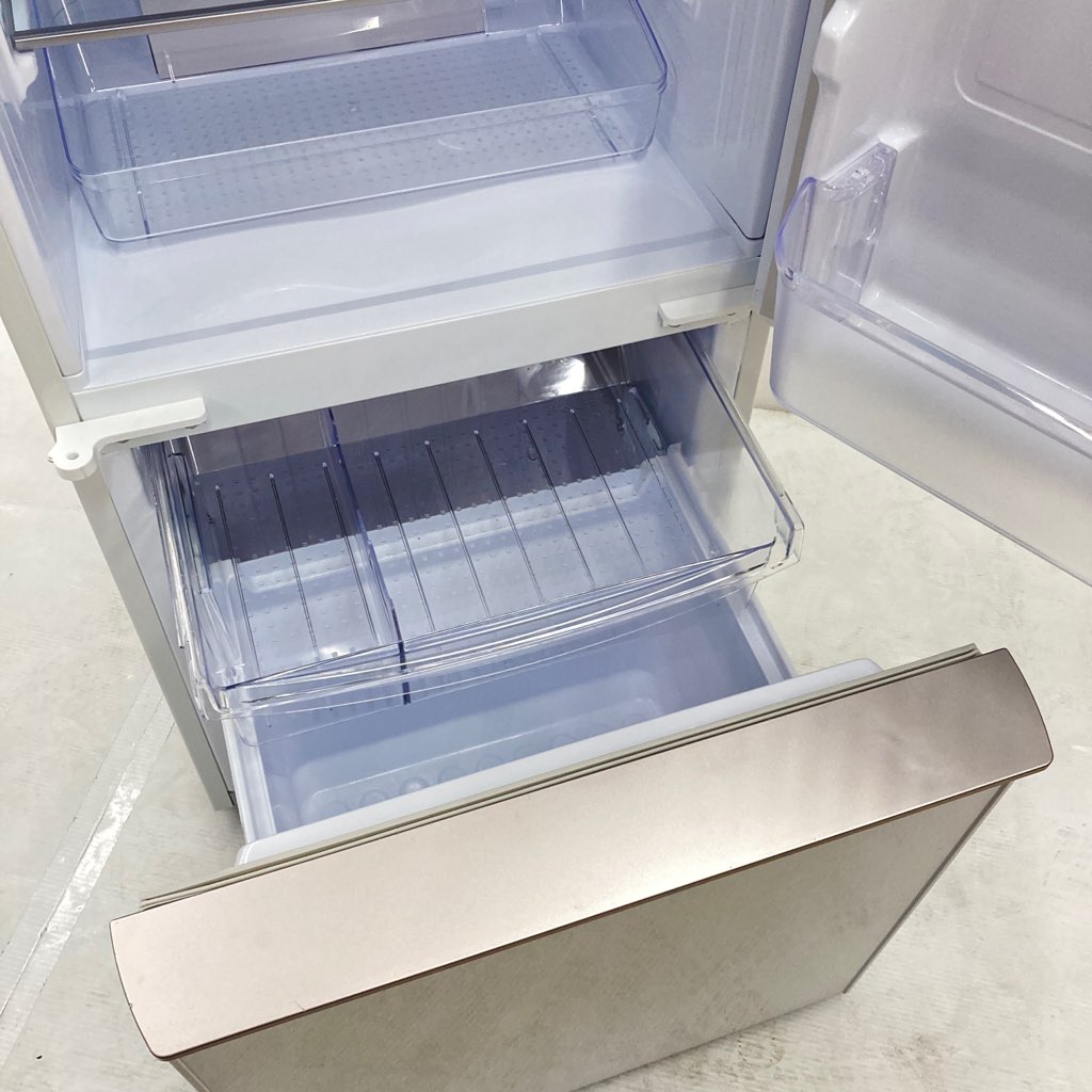中古 137L ガラスドア 2ドア冷蔵庫 シャープ SJ-GD14E-W 2019年製 つけかえどっちもドア 自動霜取りファン式 6ヶ月保証付き