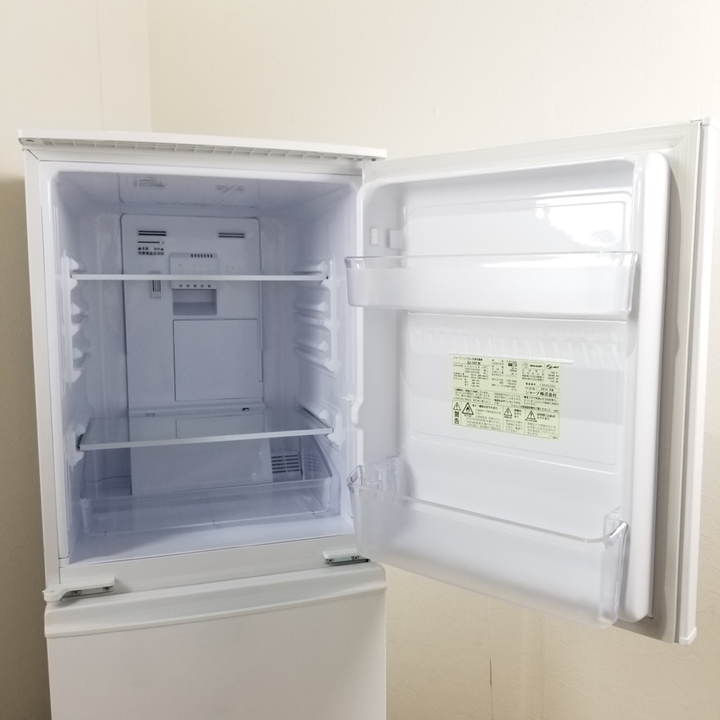 中古 137L 2ドア冷蔵庫 つけかえどっちもドア シャープ SJ-14Y-W 自動霜取ファン式 2014年製造 ホワイト 一人暮らし 単身用 6ヶ月保証付き