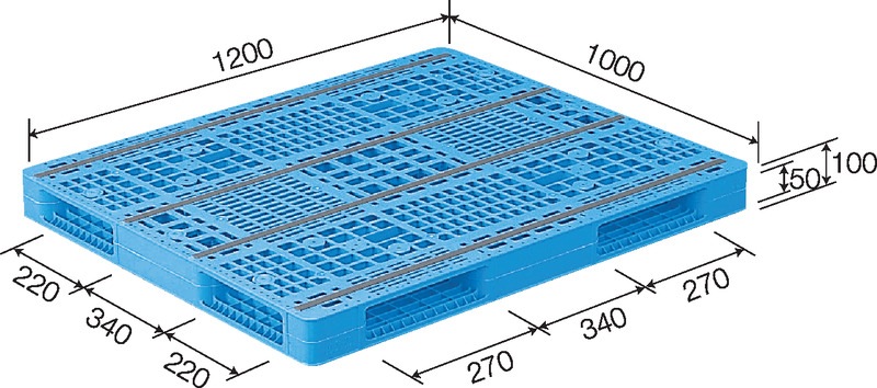 三甲 プラスチックパレット R4-1012-4 ライトブルー 重量14.4kg TP規格箱専用パレット 4方向差し両面使用型｜【物流マルシェ】