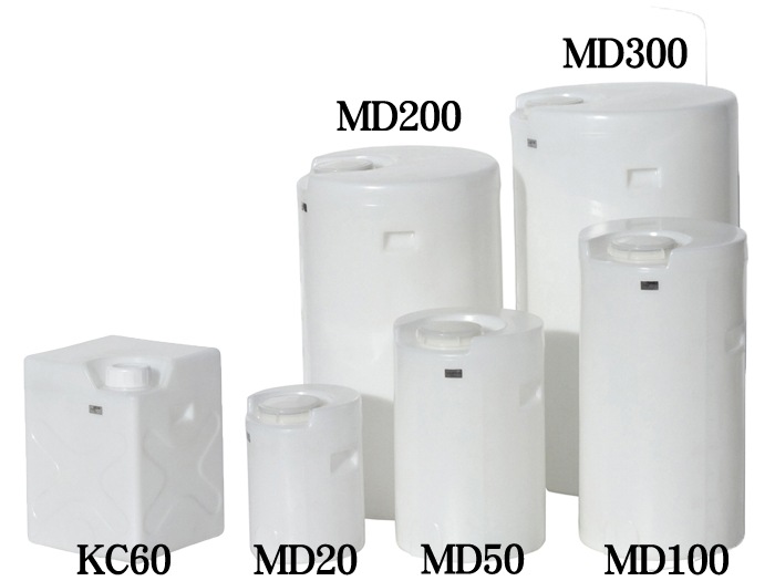 スイコー プラスチックドラム MDドラム20L～300L(円筒形半透明タイプ)／KCドラム60L(角型半透明タイプ) 材質PE 半透明タンク