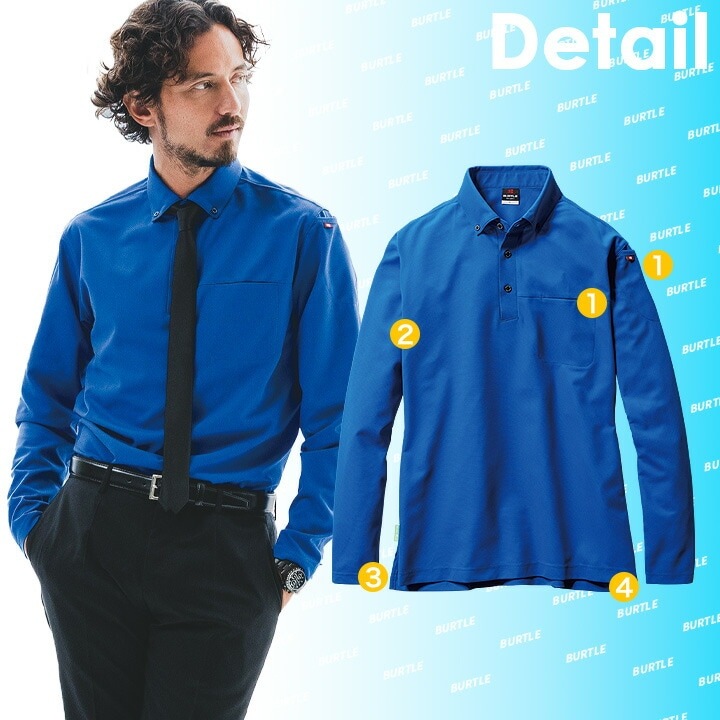 バートル 長袖ポロシャツ ボタンダウンシャツ 715 春夏 ストレッチ 消臭 制電 男女兼用 BURTLE 5L│作業服・作業着の通販サイト│だるま商店【公式】