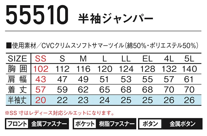 JAWIN ジャウィン【春夏】半袖ブルゾン 55510 作業服 自重堂 作業着 ジャンパー ジャケット 55500シリーズ [作業服 JAWIN][作業着 JAWIN][JAWIN][ジャ ...