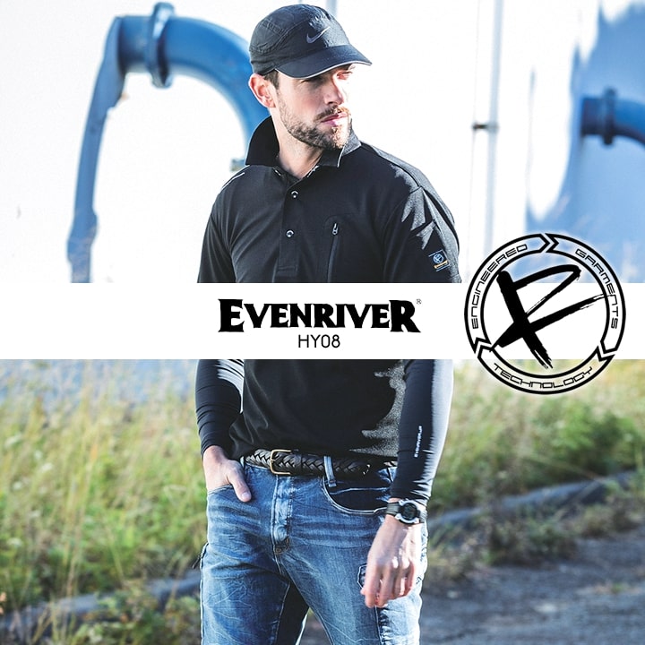 【即日発送】イーブンリバー ポロシャツ 半袖 フェイクレイヤード 重ね着風 HY08 一体型 ドライ 鹿の子 アームカバー 春夏 作業服 作業着 スポーツ カジュアル EVENRIVER【送料 ...