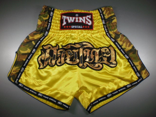 トランクス （ツインズ） 黄／メッシュ迷彩緑 【Mサイズ】 | トランクス,ツインズ | | ムエタイショップ TEAM DEVIL666