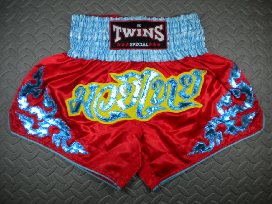トランクス （ツインズ） 赤・水色柄／ウエスト水色 【3Sサイズ】 | トランクス,ツインズ | | ムエタイショップ TEAM DEVIL666