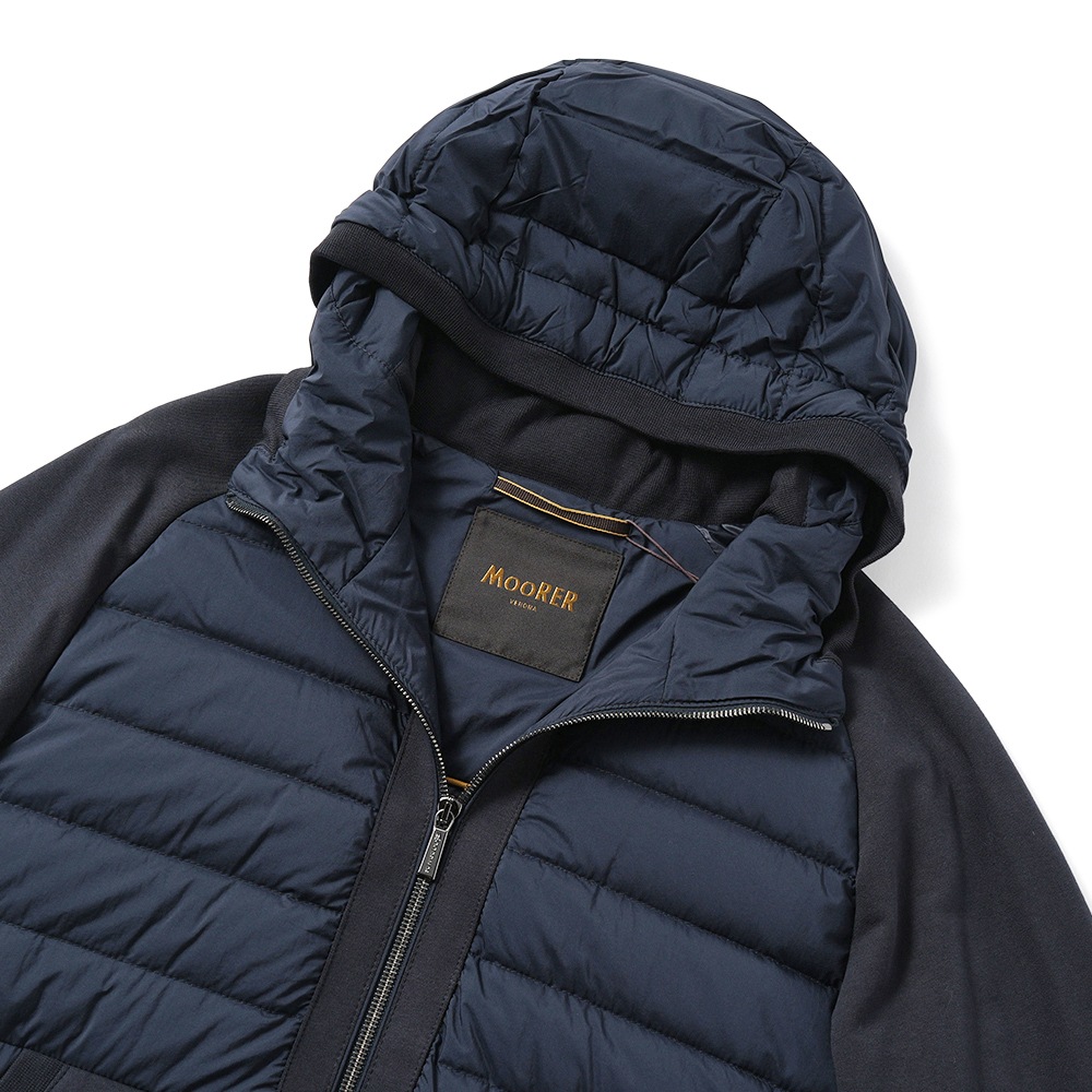 MOORER ムーレー VERUCCI-S3F ヴェルッチ ストレッチナイロン×スウェット コンビネーション フーデッドダウンブルゾン ...