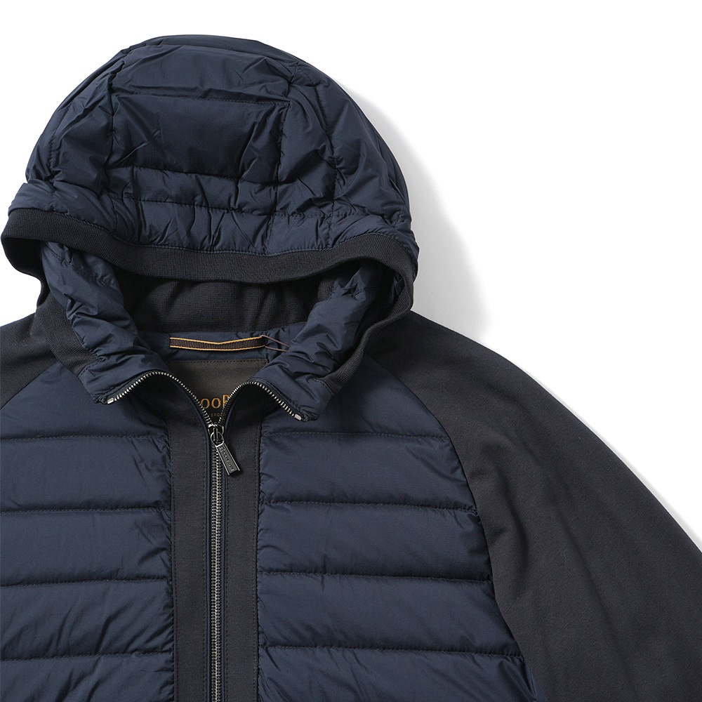 MOORER ムーレー VERUCCI-S3F ヴェルッチ ストレッチナイロン×スウェット コンビネーション フーデッドダウンブルゾン ...