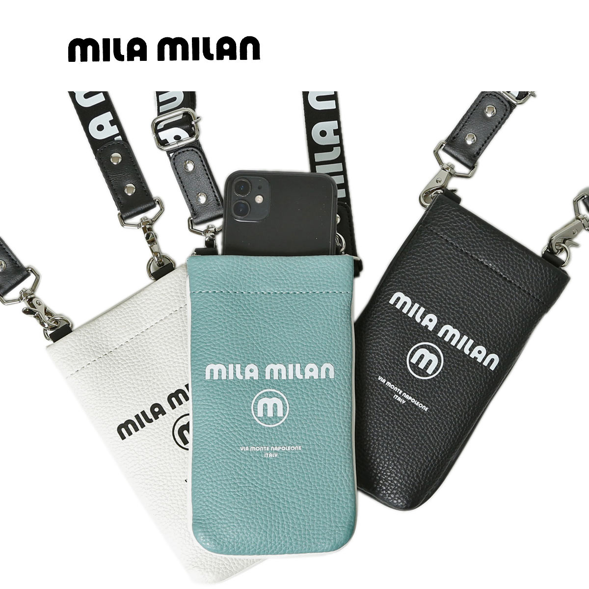 ミラ ミラン ミラミラン スマホショルダーバッグ バッグ メンズ レディース コルソ mila milan 250101 ブラック ホワイト ライトブルー