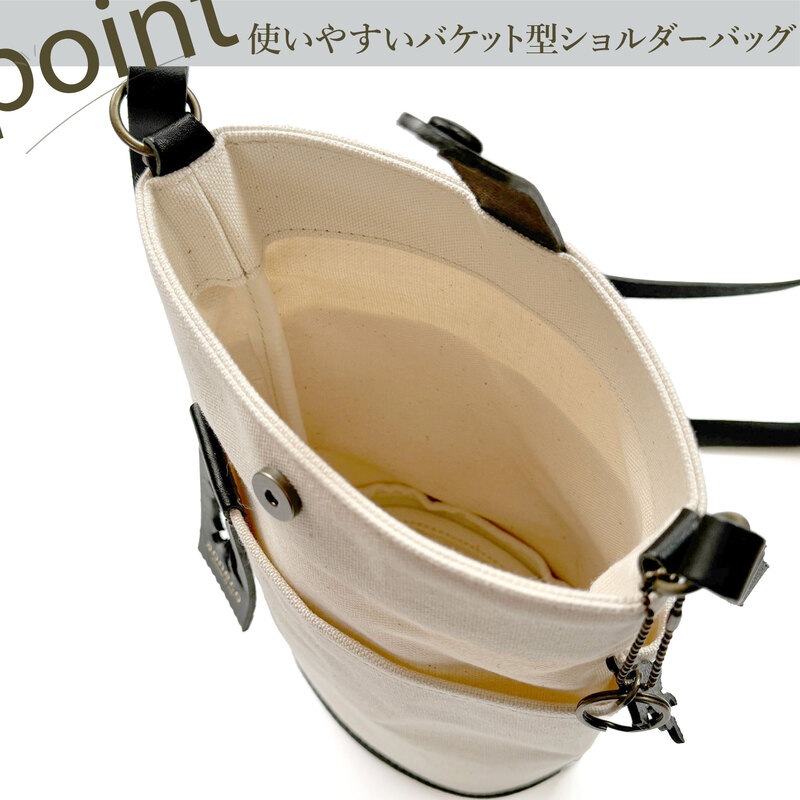 aoneco アオネコ バケットショルダーバッグ 猫 ネコ コットン 牛革 レディース an030