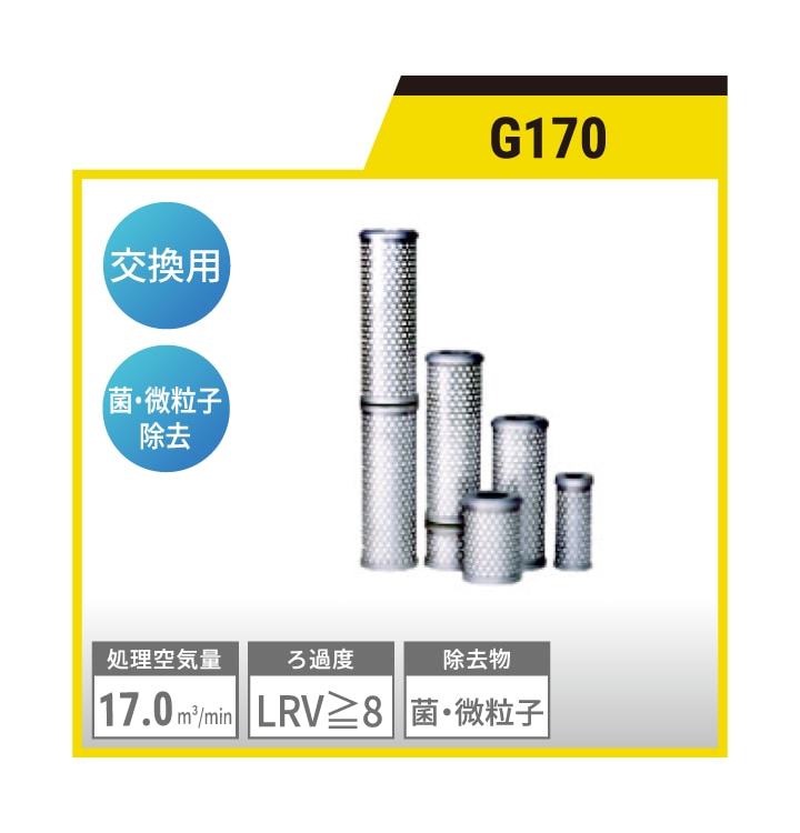 G170 フクハラ 抗菌剤付除菌フィルターLRV≧8 | AIRXフィルターシリーズ 交換用G型エレメント ろ過特性:LRV≧8 処理空気量 ...