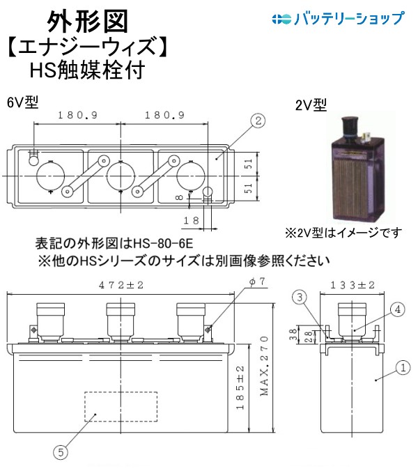 【エナジーウィズ】 HS-40-6E ベント形据置鉛蓄電池 6V 40Ah | HSシリーズ,HS-40-6E | 産業用蓄電池専門店の ...