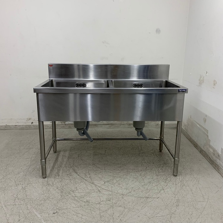 【中古】 A08661 2槽シンク 3方枠 マルゼン ステンレス 流し台 W1200 x D600 x H800(+150) mm 【業務用】【厨房用】【家財おまかせ便】 | 板金（シンク ...