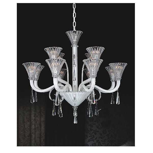 【TSL】＜3台から注文可＞ベネチアンガラスシェードシャンデリア 12灯 ホワイトシルバー(D910×H815mm) | EL JEWEL