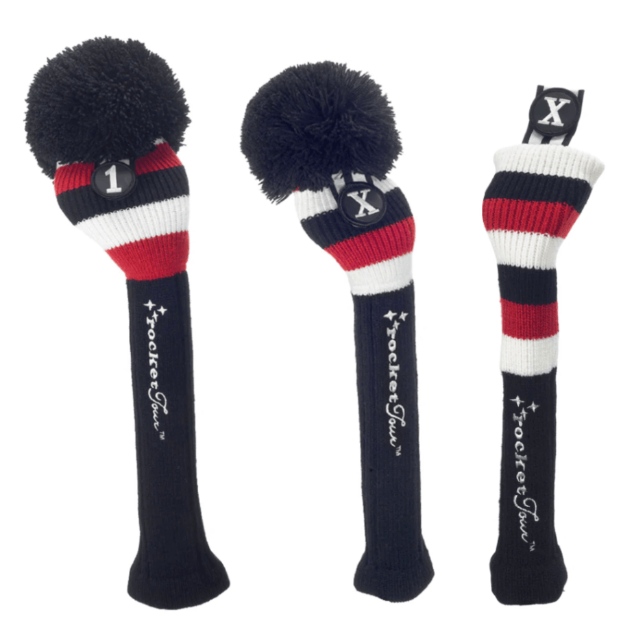 Rocket Tour | Rugby Stripe Pom Pom Headcover - Black/White/Red | Rocket ...