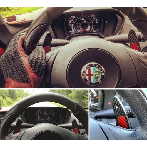 KOSHI 4C カーボン パドルシフトカバー(&レッドステッカー)｜ラテン車の雑貨とパーツ通販 FLATOUT