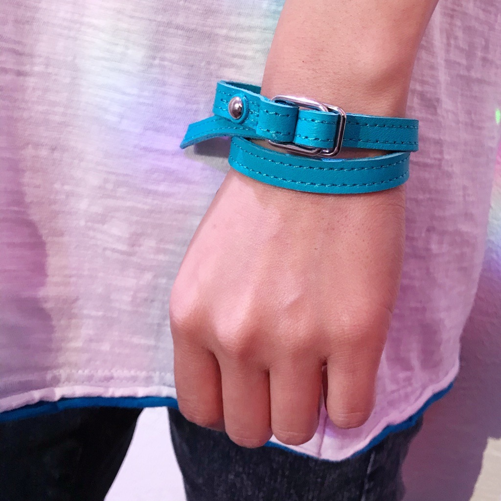 MP1510 HORSE HIDE LEATHER W-RING 2ROLL BRACELET #86 Turquoise ...