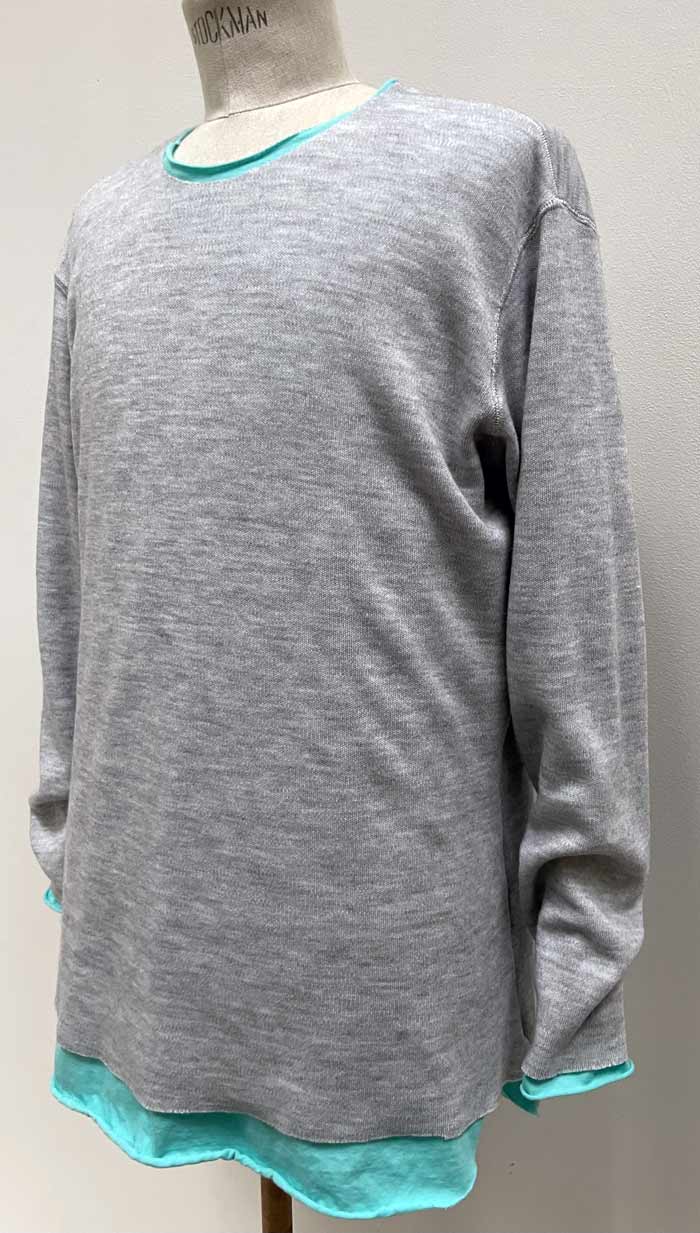 MT2995 AW SMOOTH KNIT CUT OFF 2SET LAYERED PULLOVER #12 SILVERGRAYxMINT ...