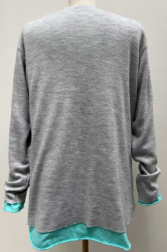MT2995 AW SMOOTH KNIT CUT OFF 2SET LAYERED PULLOVER #12 SILVERGRAYxMINT ...