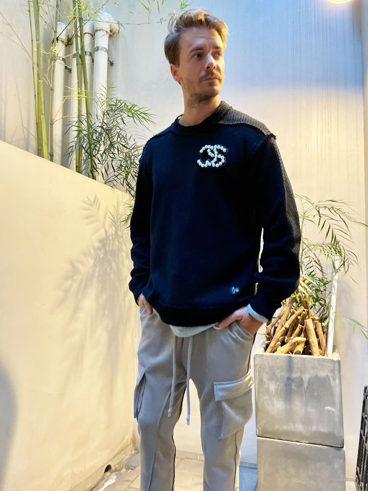 MK3054 CHAIN RUSSELL KNIT (CS BROOCH SET)【HI-END MODEL】PULL OVER #BLACK ...