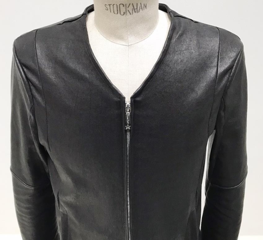 ML2581 Hi-Tension Stretch Lamb Leather V ZIP-UP Jacket #09 Black ...