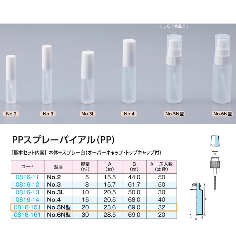 0816-151 PPスプレーバイアルNo.5N型 …20mL用 (32個入)