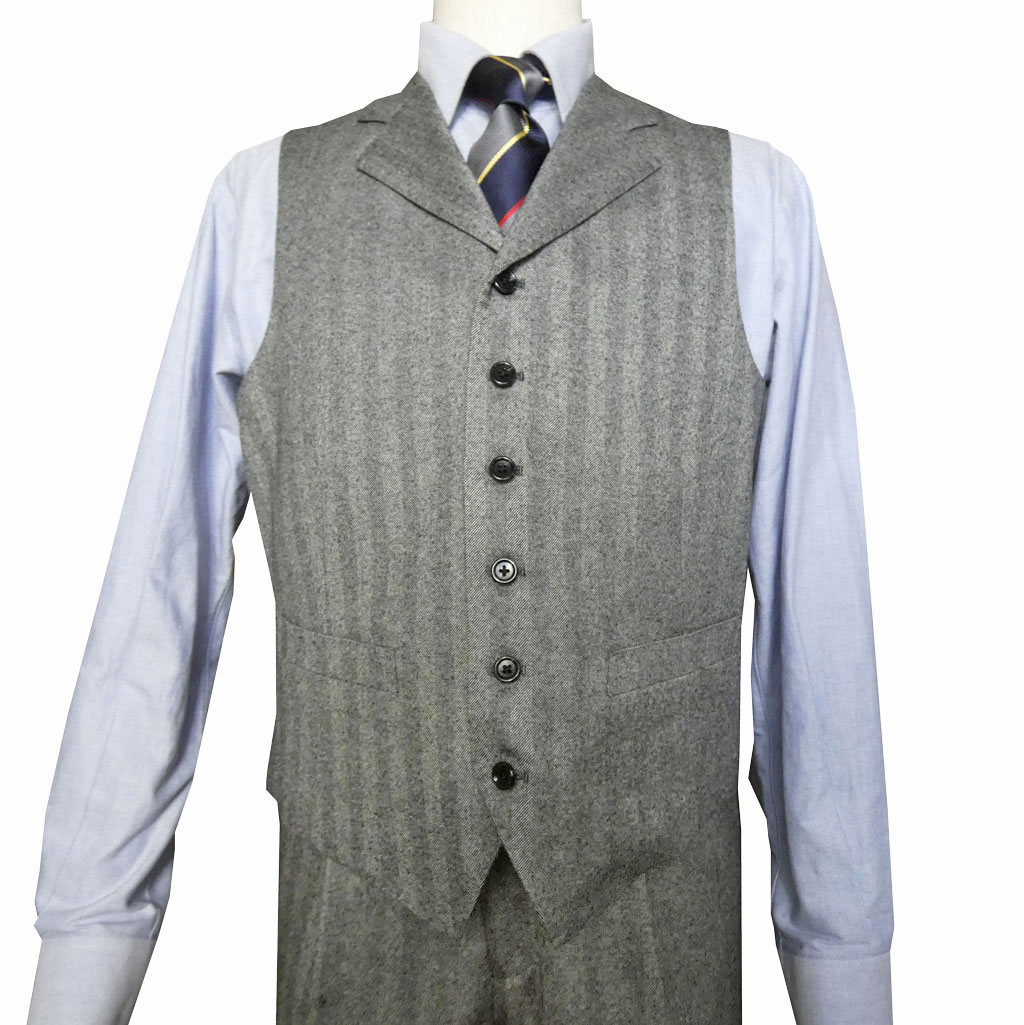 スーツ メンズ 秋冬春 スリーピース 3つボタン オックスフォードクラシック (OXFORD CLASSIC) 段返り三つボタン ビジネス ヘリンボーン ミディアムグレー 0115 A3 A4 ...