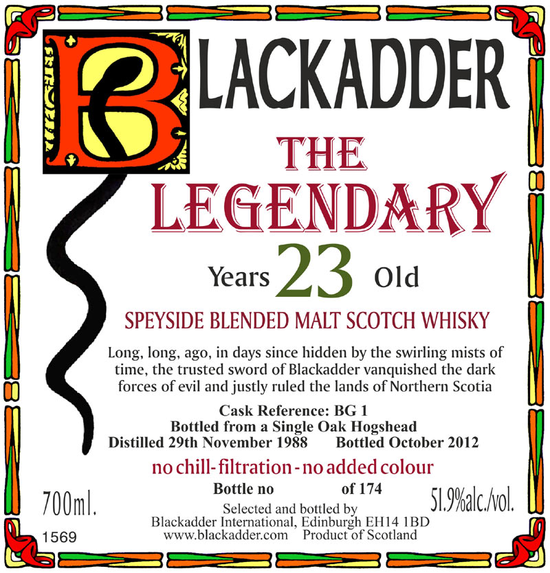 BLACKADDER LEGENDARY SPEYSIDE BLENDED CASK STRENGTH 1988 23yo 51.9% ...