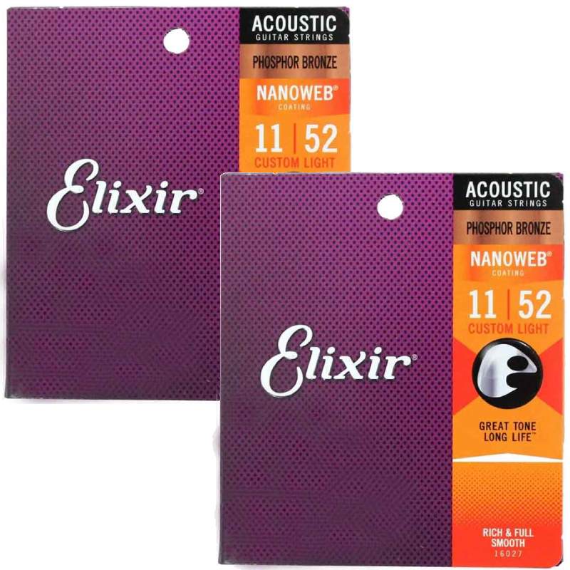 〈2set〉Elixir 16027 ACOUSTIC NANO WEB Phosphor Bronze Custom Light 11-52 ...