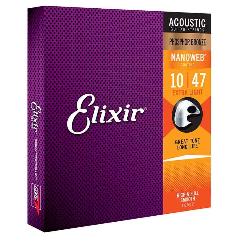 Elixir 16002 ACOUSTIC NANO WEB Phosphor Bronze Extra Light 10-47 ...