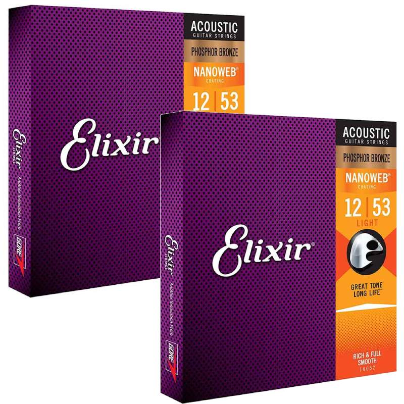 〈2set〉Elixir 16052 ACOUSTIC NANO WEB Phosphor Bronze Light 12-53 ...