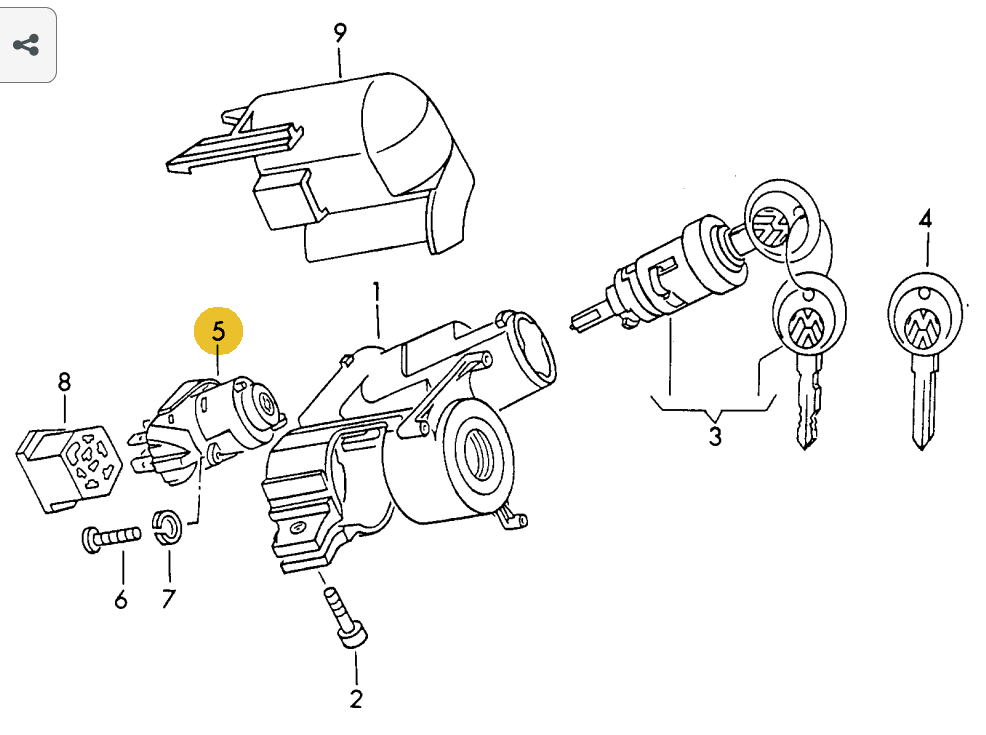 MEYLE イグニッションスイッチ T3/Golf2/Golf Cabriolet等 | VWパーツ/VWアクセサリー,T3ヴァナゴン/カラベル,電装・エアコン,電装,リレー・ハーネス ...