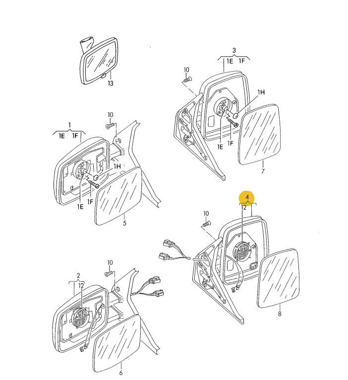 TRUPARTS ドアミラー 右ハンドル車用 「左側」 T4 VANAGON(ヴァナゴン)（91～04年） | VWパーツ/VWアクセサリー,T4ヴァナゴン/ユーロバン,ボディ・エクステリア ...