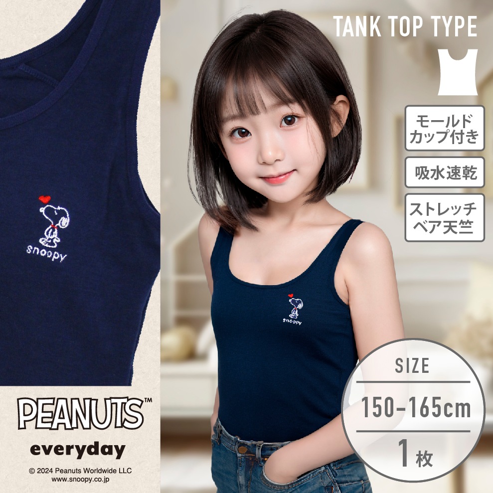 【スヌーピー】【女の子】ジュニアタンクトップ モールドカップ付き 1枚 ワンポイント 150～165cm【吸水速乾】 | 公式 | ガローオンライン 創業60年子ども下着メーカー
