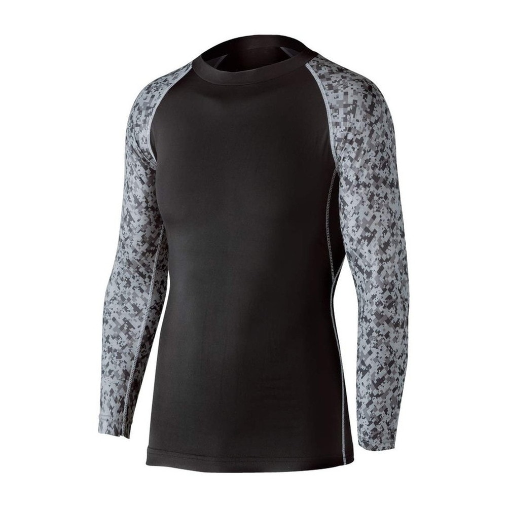 クルーネックシャツ 長袖 インナー JW-623 BT冷感 ブラック×迷彩 3Lサイズ OTAFUKU おたふく手袋 ストレッチ コンプレッション 吸汗速乾 消臭 UVカット クロスクール素材 ...