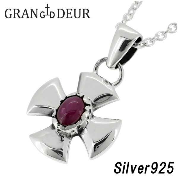 GRAN DEUR カンタベリー クロス ルビー シルバー ネックレス チェーン付きペンダントトップ シルバー925 メンズ 十字 天然石 紅玉 ミャンマー ビルマ ブランド プレゼント 人気 ...