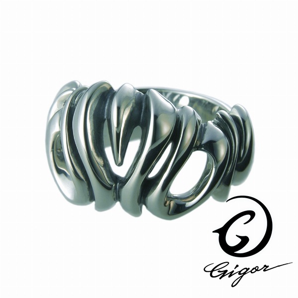 GIGOR ジゴロウ ブラットラインリング NARROW series ナローシリーズ 波 曲線 ウェーブ 透かし 立体 太目 太い ボリューム シルバー925 シルバーアクセサリー 銀 ...