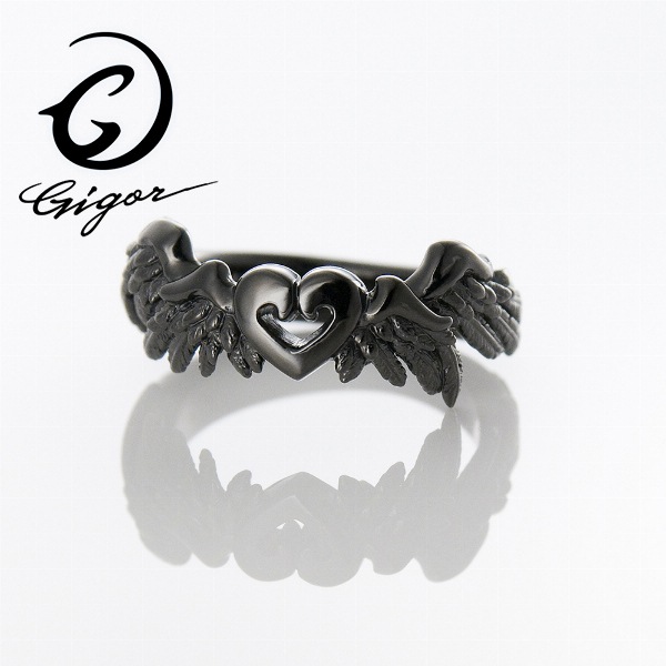 GIGOR ジゴロウ アヴァハートリング COLLABO series コラボシリーズ ハート ハート型 翼 ウイング 羽根 羽 ペア ペアリング ブラックコーティング 黒 シルバー925 ...